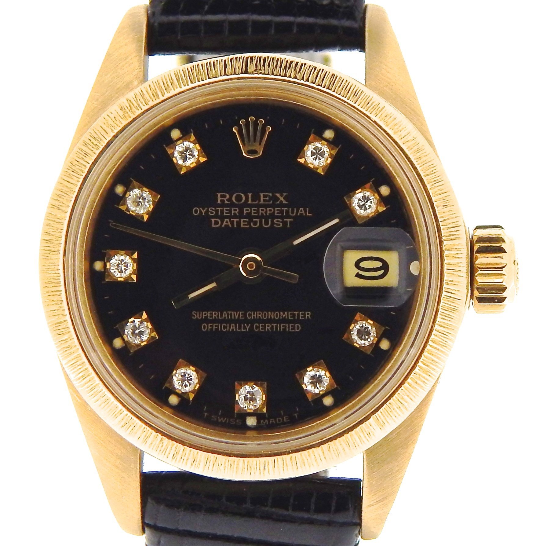 Ladies Rolex 18K Yellow Gold Datejust Black Diamond 6927 (SKU ...