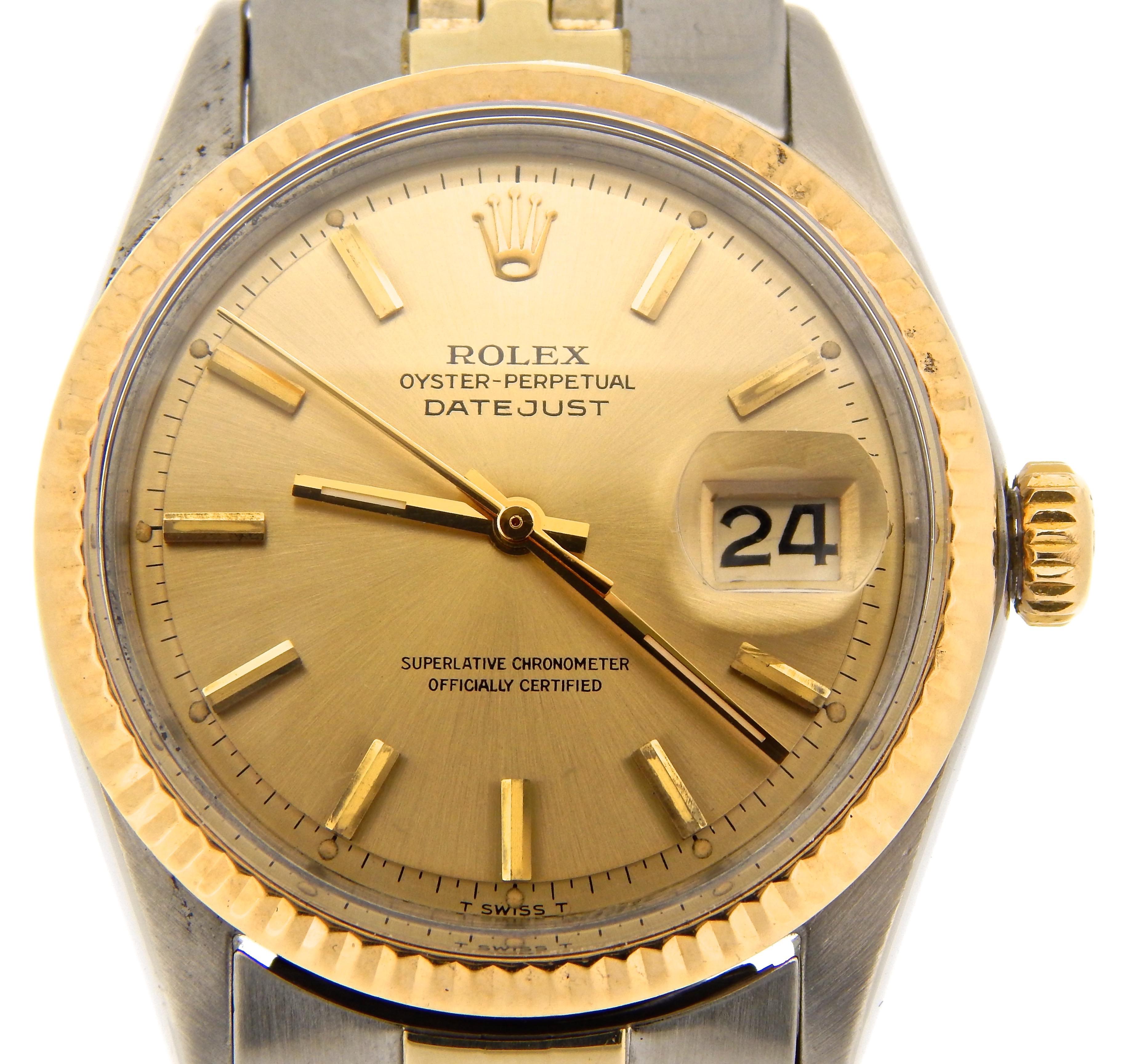 Mens Rolex Two Tone 14kss Datejust Champagne 1601 Sku 2472145mt