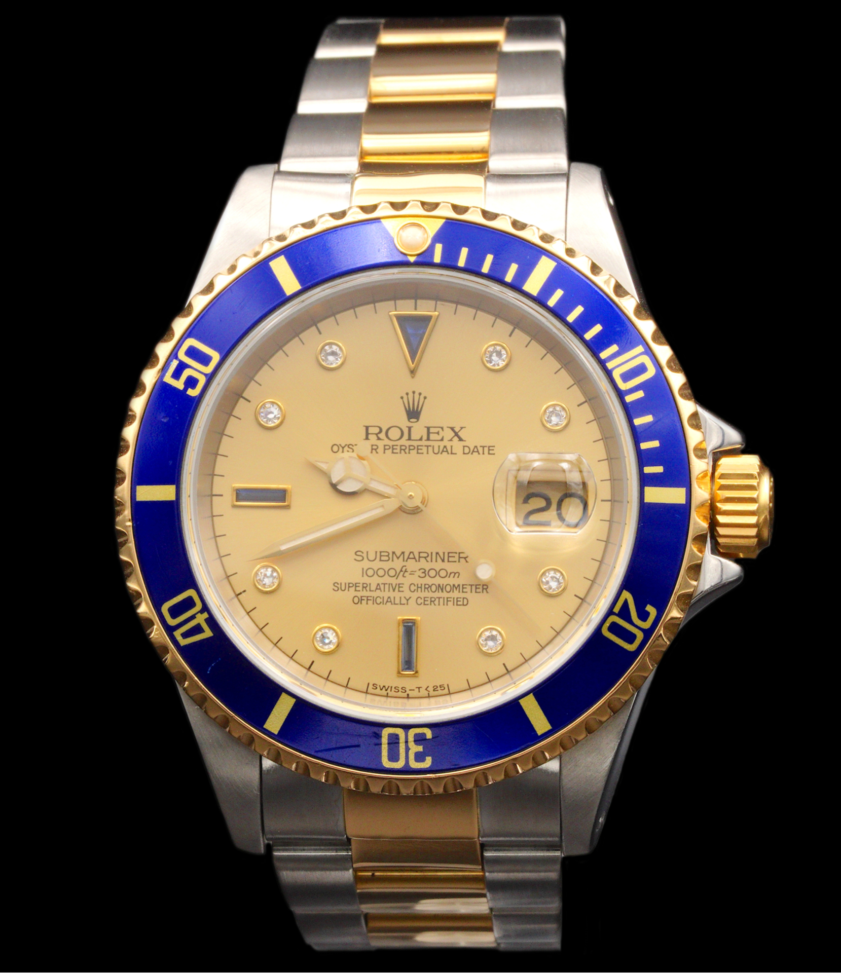 Two-Tone Rolex Submariner 16613 Watch w/ Gold Diamond Blue Sapphire ...